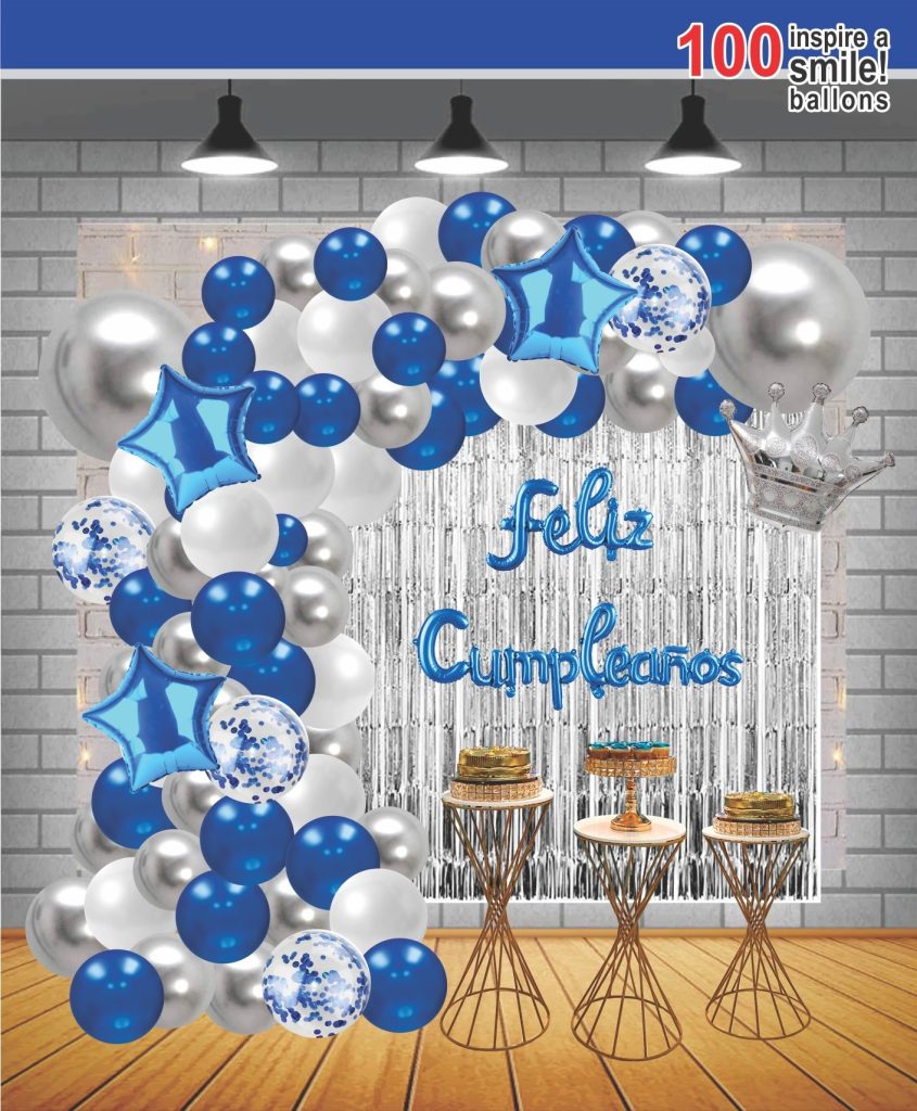 AZUL – BLANCO – PLATEADO CON BLISTER DE FELIZ CUMPLEAÑOS – Multifiestas ...